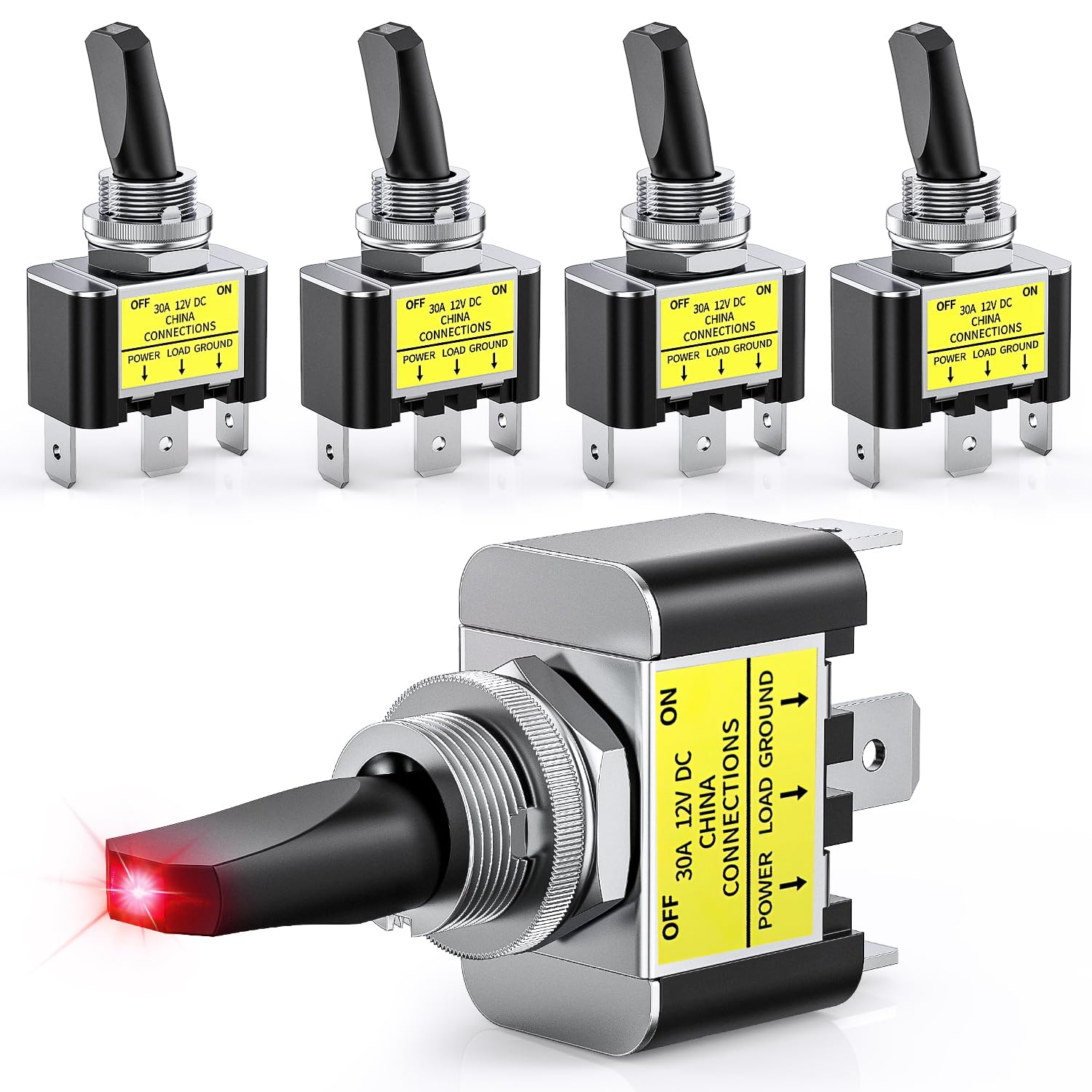 Snapklik.com : 5PCS LED Toggle Switch ON Off 12V 30A Red LED Lighted ...