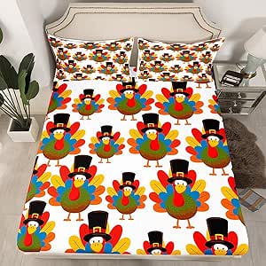 Amazon.com: Thanksgiving Turkey Fitted Sheet Twin,Funny Cartoon Turkey ...