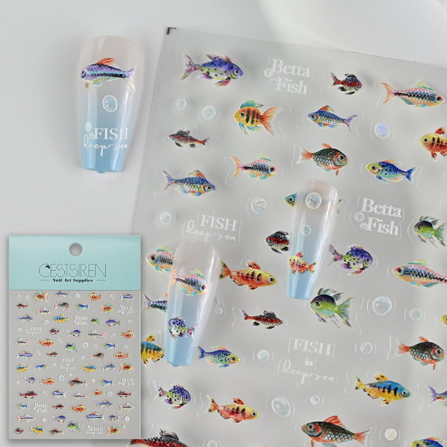 Amazon.com: CESTSIREN Fish Nail Art Stickers, Cute Nail Decals, Self ...