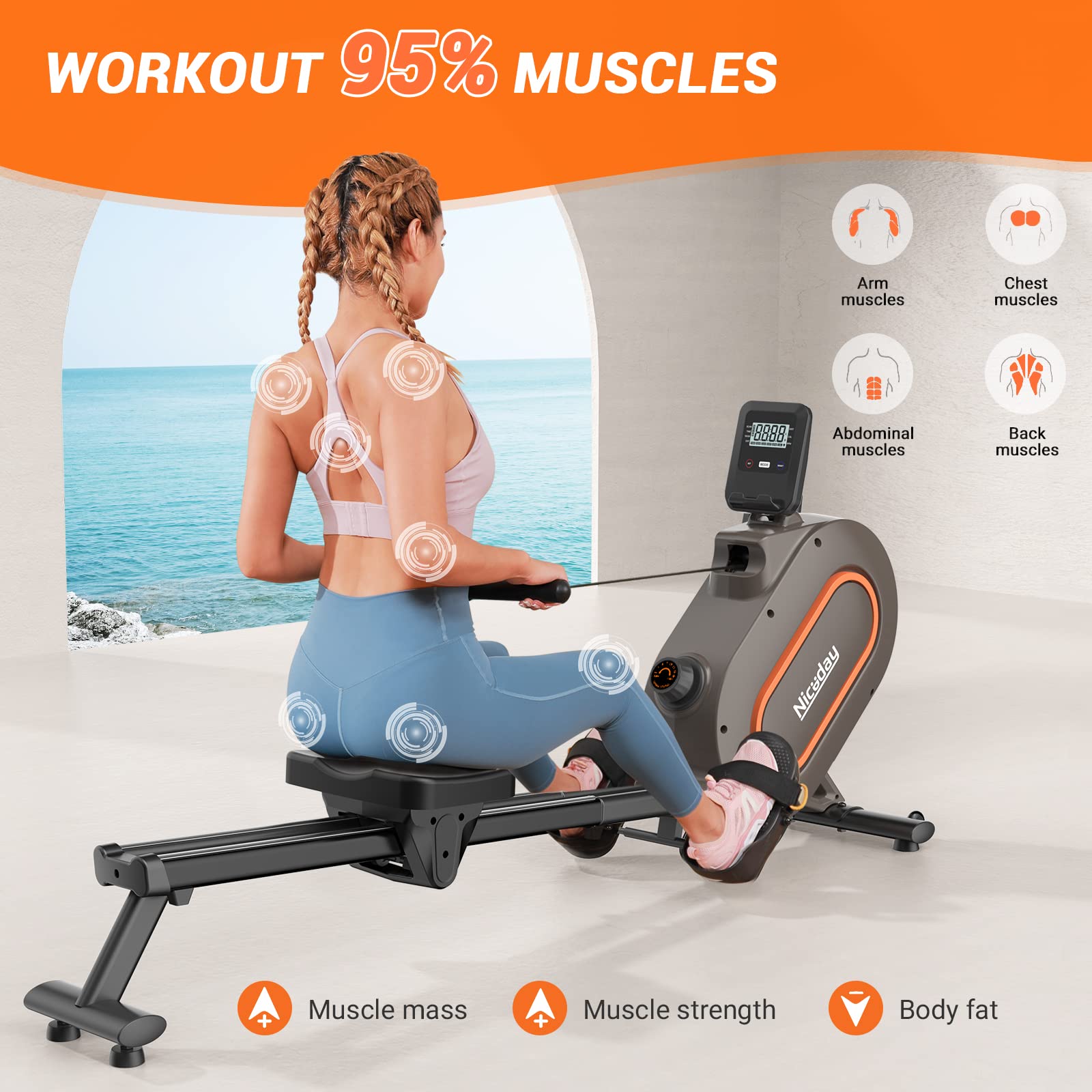 Snapklik.com : Niceday Magnetic Rowing Machine For Home Exercise, Rower