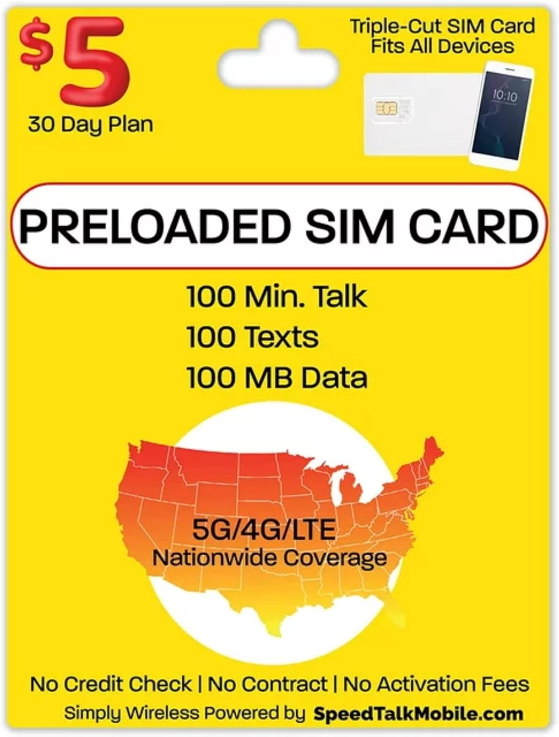Amazon.com: $5 GSM SIM Card 100 Mins. (Talk), 100 SMS (Texts) and 100 ...