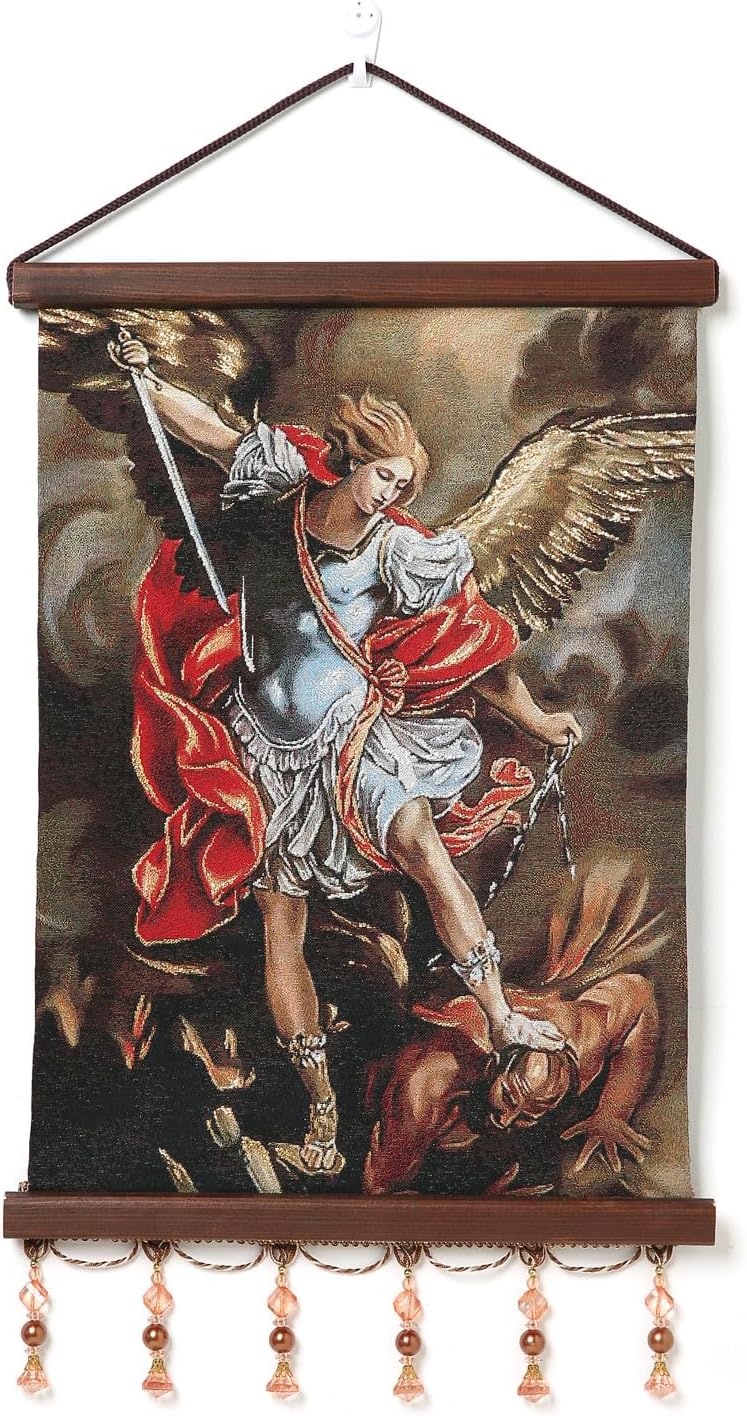 Amazon.com: HZMAN St Michael Painting Retro Handmade Weave Wall Art Decor Holy Archangel ...