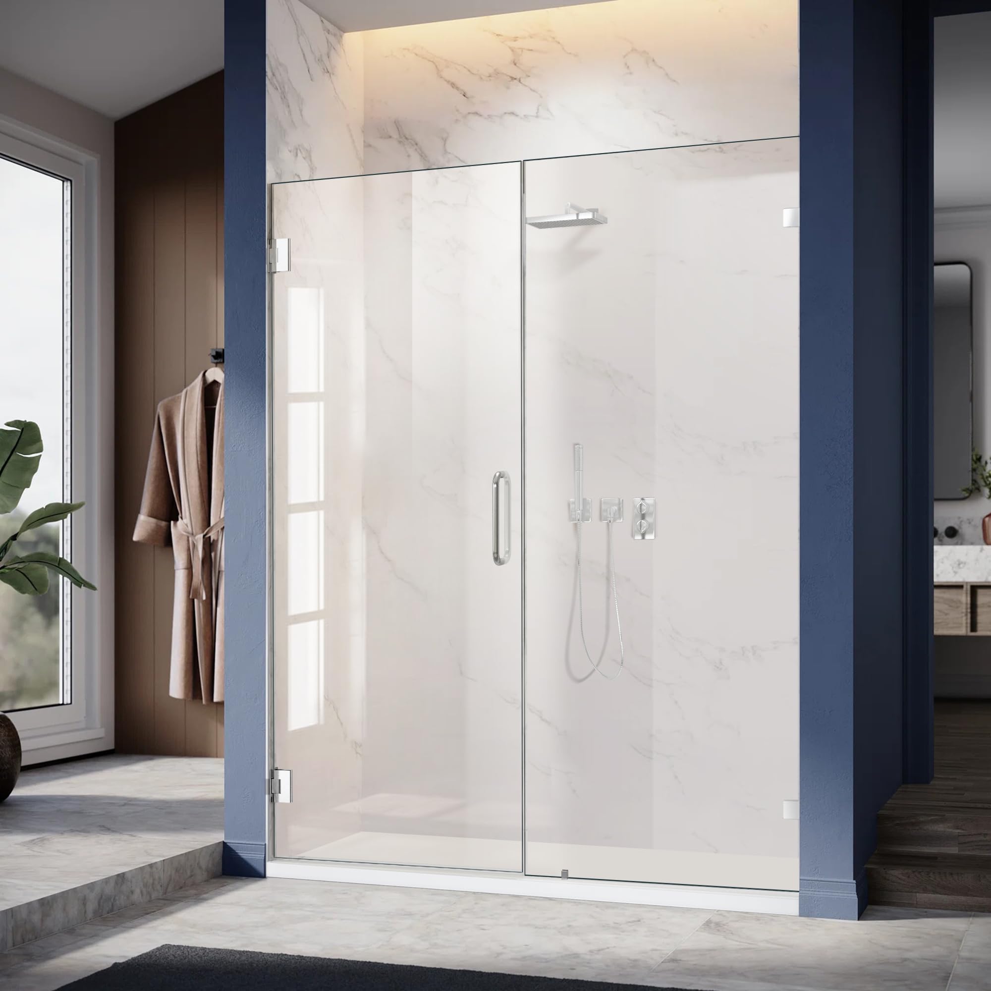 AquivaCoast Frameless Glass Shower Door, 60" W x 74" H, 5/16" (8mm ...