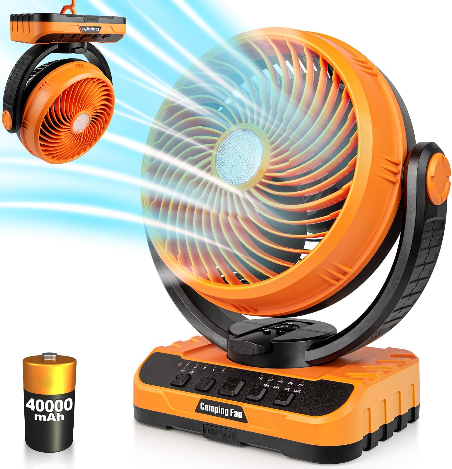 Amazon.com: 40000mAh Battery Operated Fan with Light, Rechargeable Fan ...