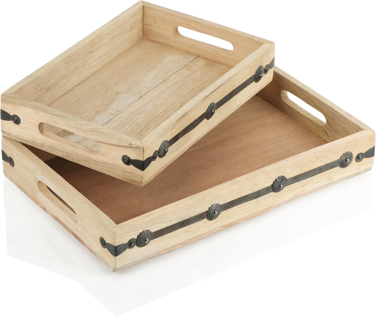 com-four® 2-piece tray set made of mango wood - decorative boards with ...