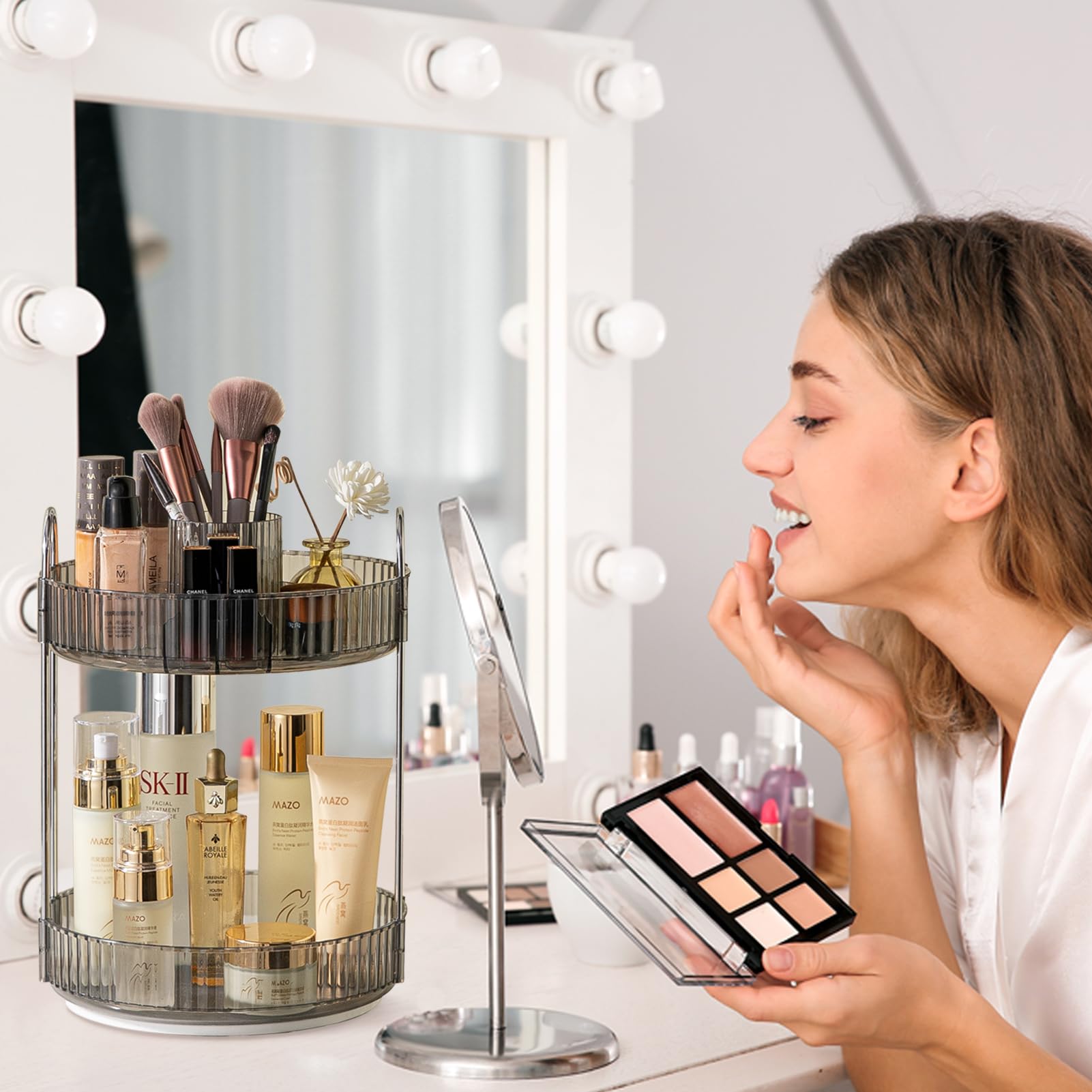 shuang qing 360Â° Rotating Makeup Organizer, High-Capacity Bathroom ...