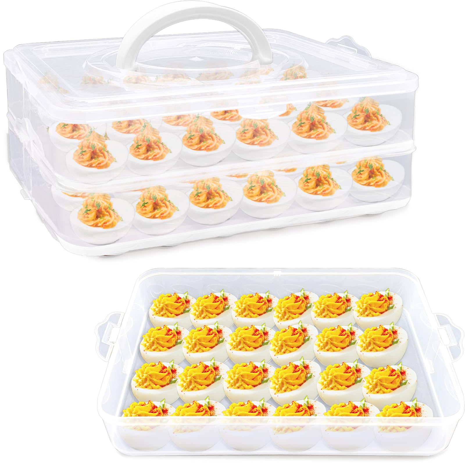 Amazon.com: Cmaqpw 2 Layers Deviled Egg Containers with Lid,48 Slots ...