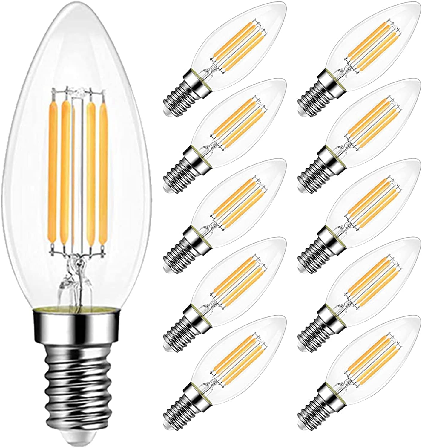 E14 LED Filament Bulbs, 6 Pack, 470Lm, LVWIT 4W C35 Candle Glass ...