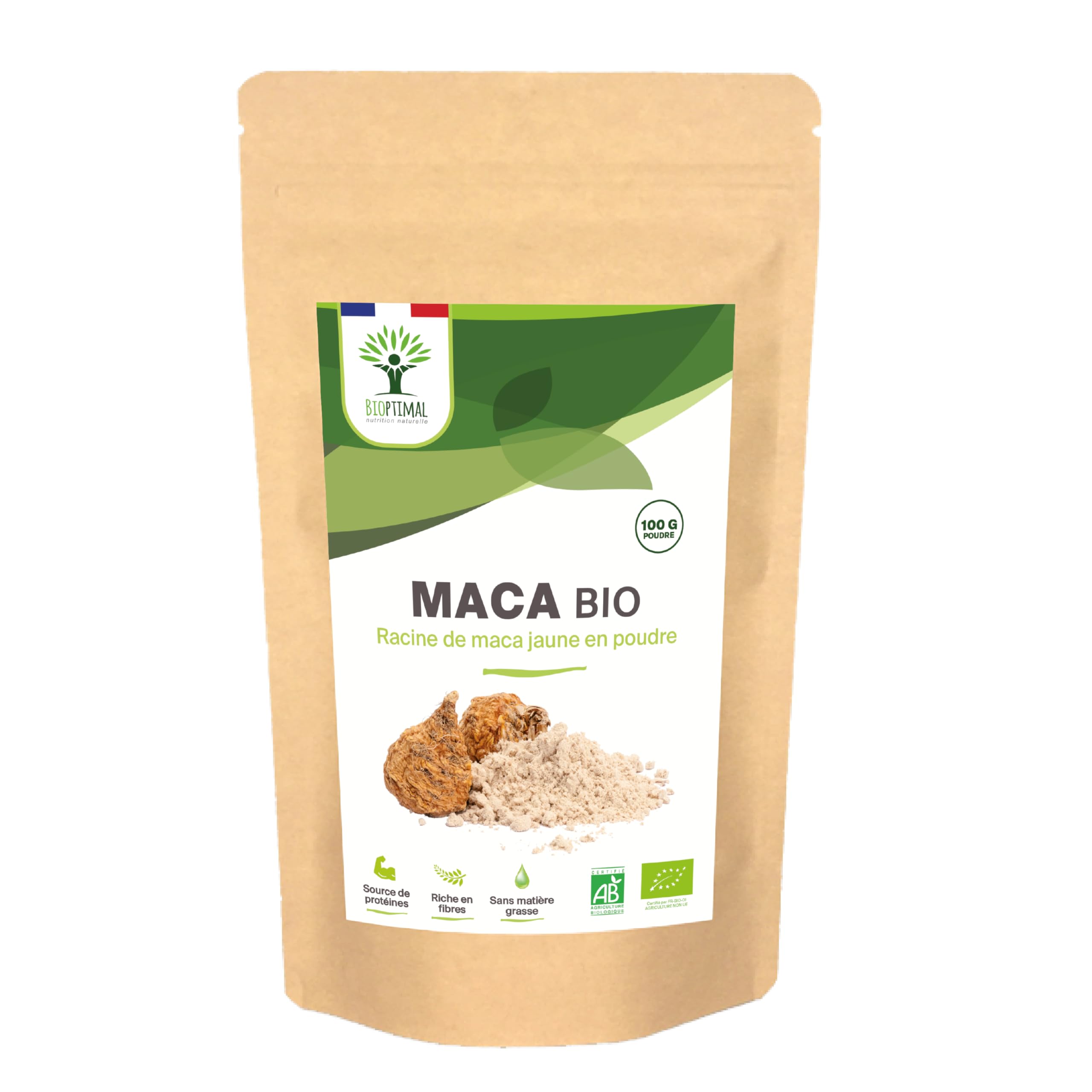 Maca Bio - Bioptimal - En Poudre - Racine de Maca Jaune du Pérou ...