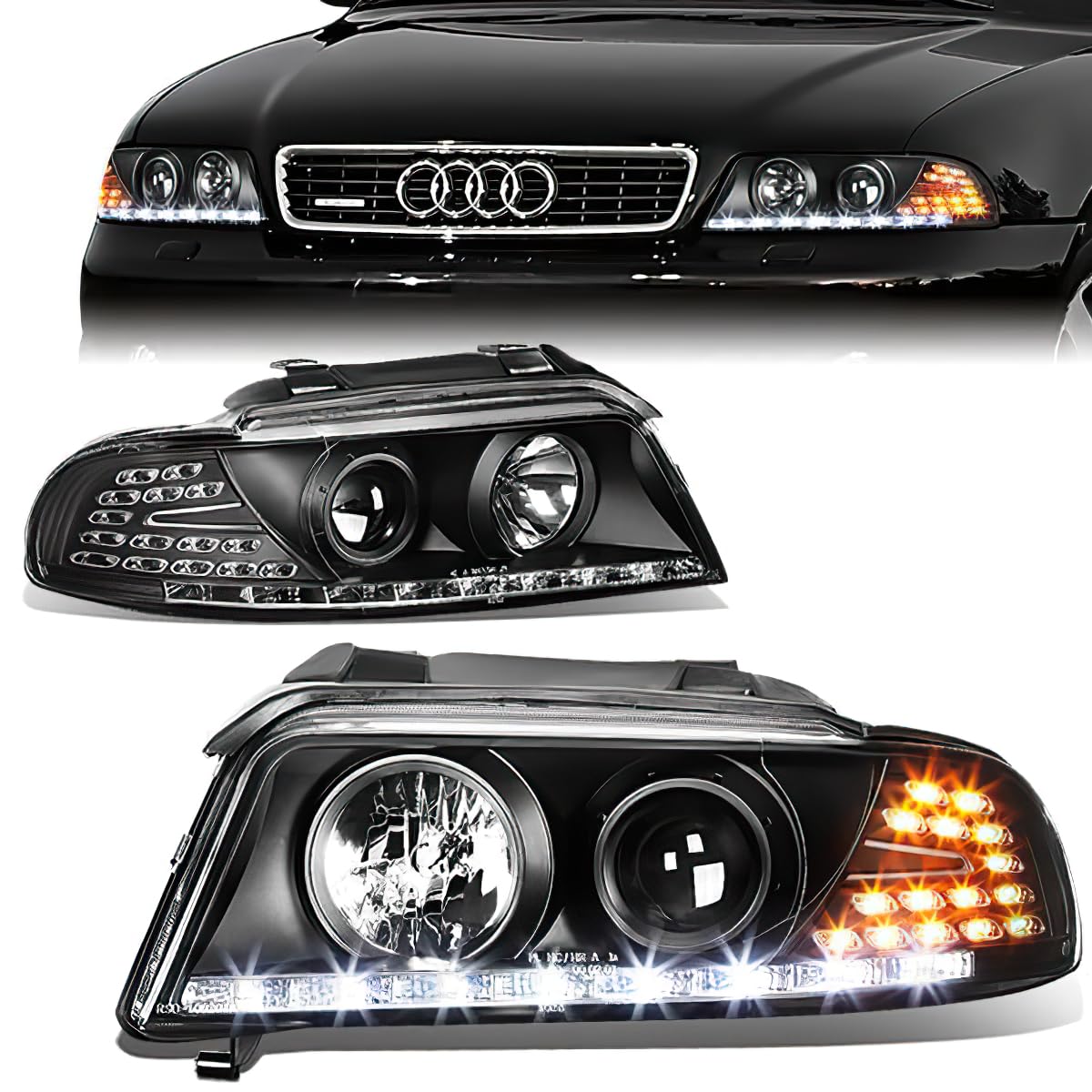 Amazon.com: D SOLUTIONS Pair of LED DRL Headlights Halo Projector ...