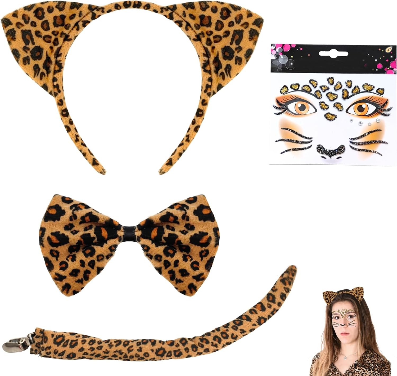Amazon.com: Delfd Leopard Ears Headband and Tail, Cheetah Ears Headband ...