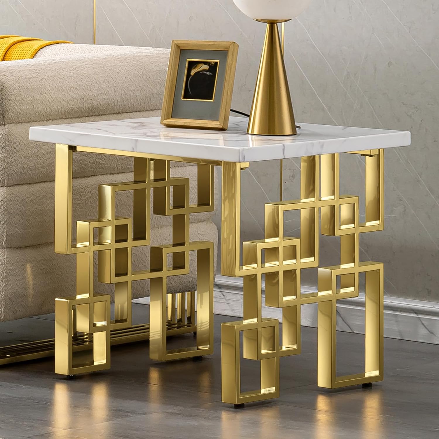 Amazon.com: AUZ Gold End Table, Modern Square Living Room Side Table ...