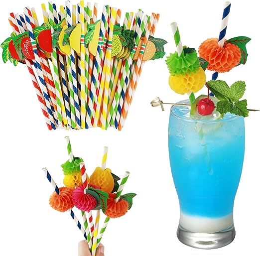HXC 50 Pcs Cocktail Straws Cocktail Decorative Straws 3D Fruit Straws ...
