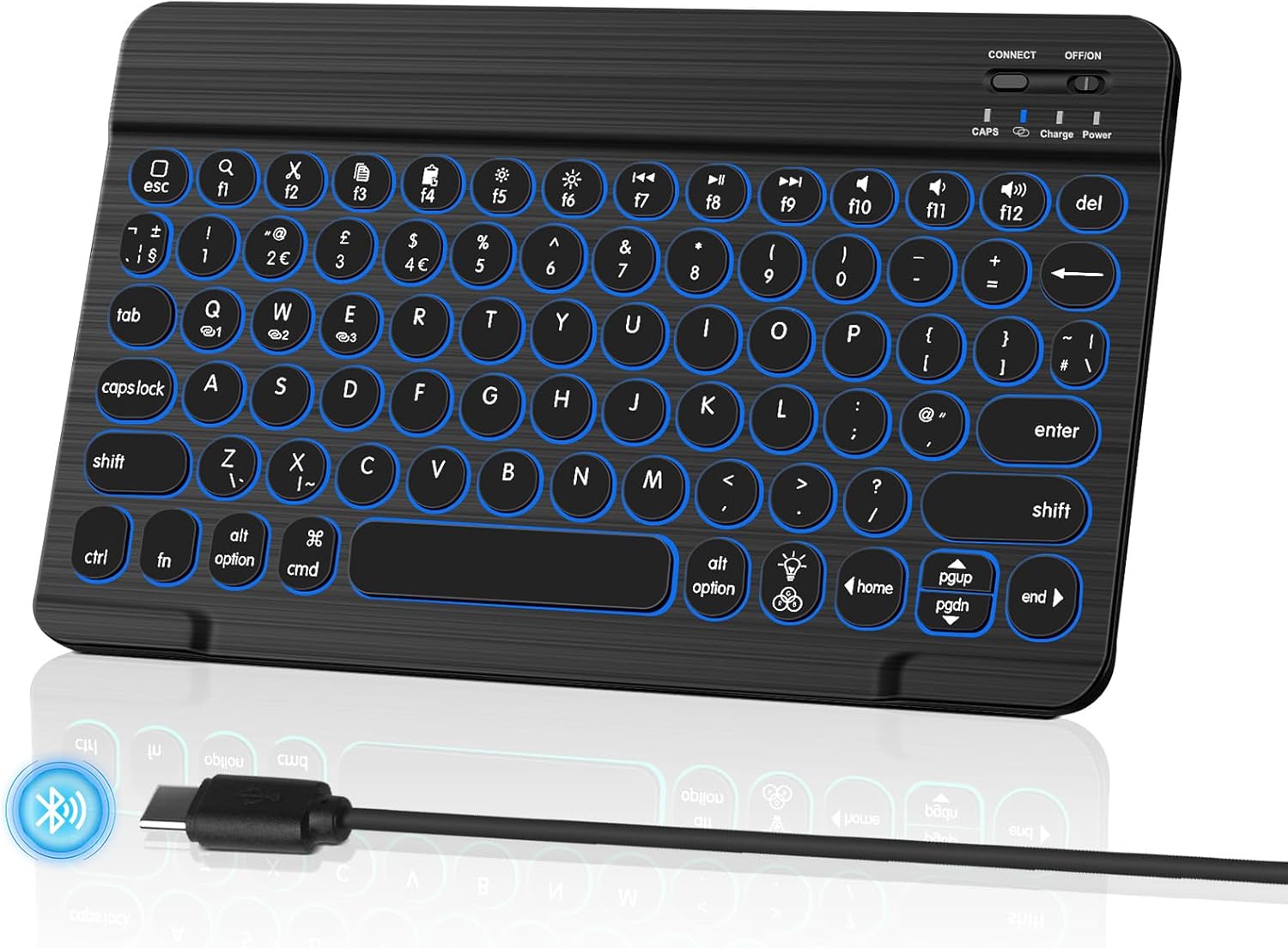 HUOBAO Bluetooth Keyboard,7-Color Backlit Multi-Device Wireless Small ...