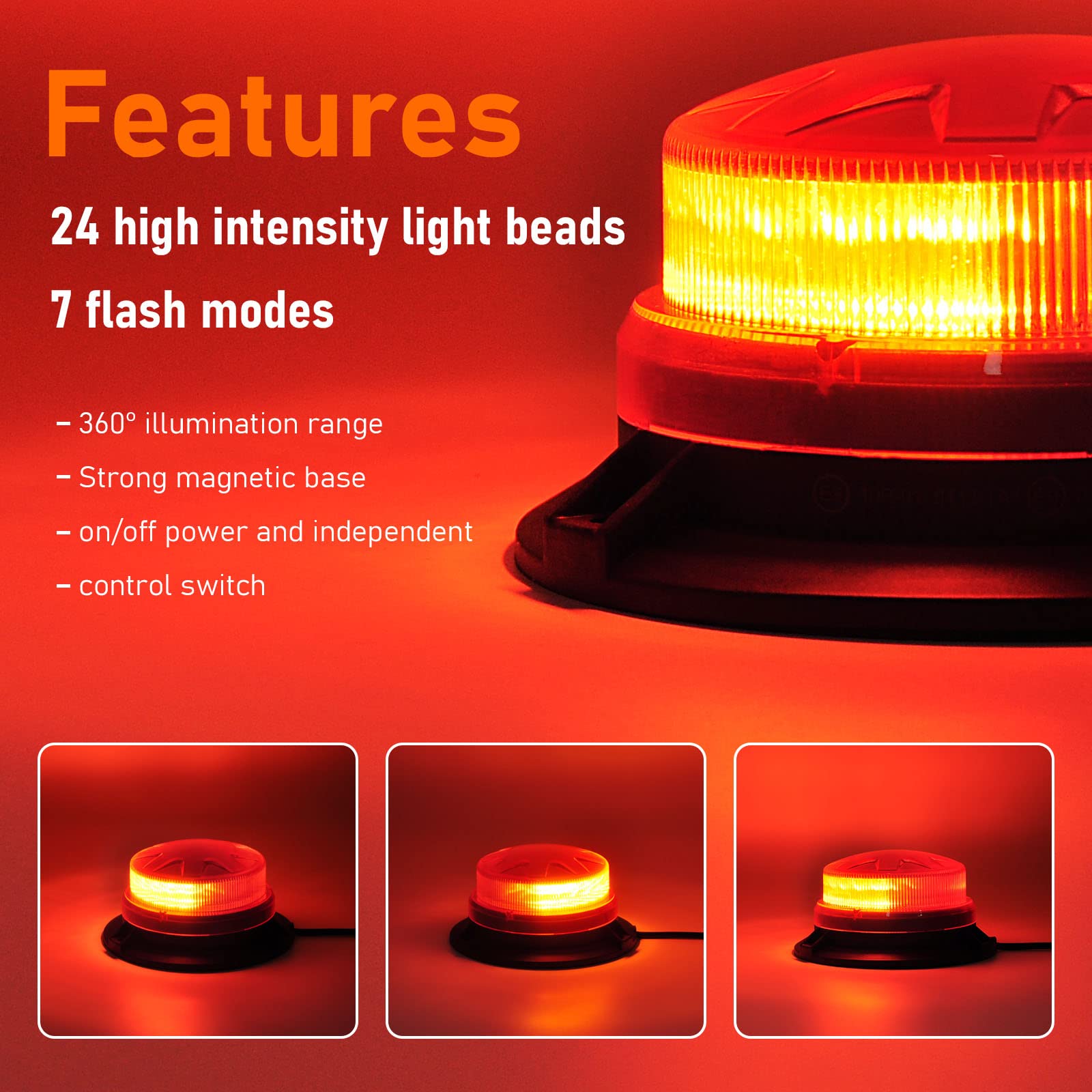 Snapklik.com : Beacon Emergency Strobe Warning Lights - Magnetic Amber ...