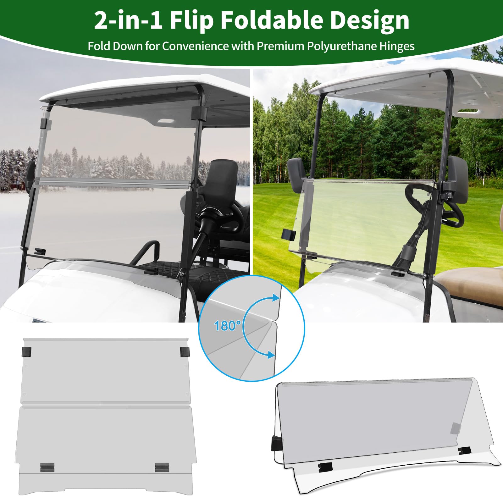 Cartalia Golf Cart Foldable Windshield 3/16" (5MM) Thicken Only Fits ...