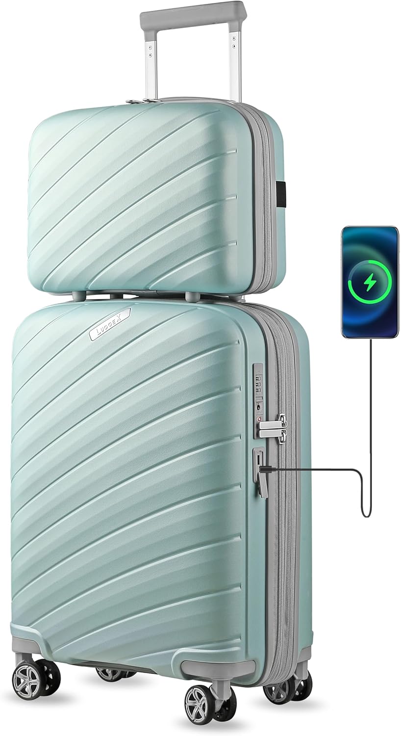 Amazon.com | LUGGEX Carry on Luggage with Charger, Lightweight Suitcase ...