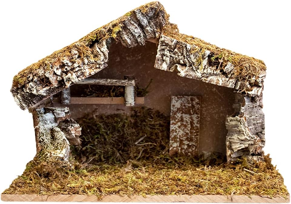 Amazon.com: Village Nativity Tabletop Wooden Stable Creche for ...