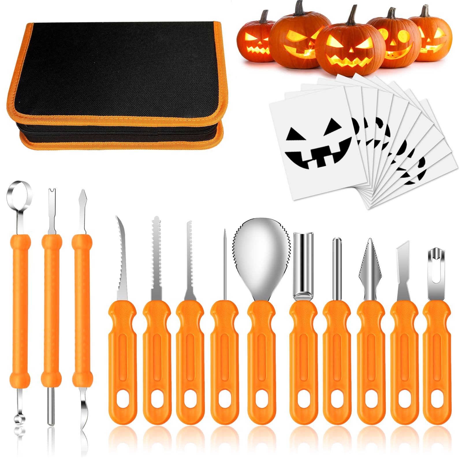 Mengine Halloween Pumpkin Carving Kit, 13 Piece Set Professional ...