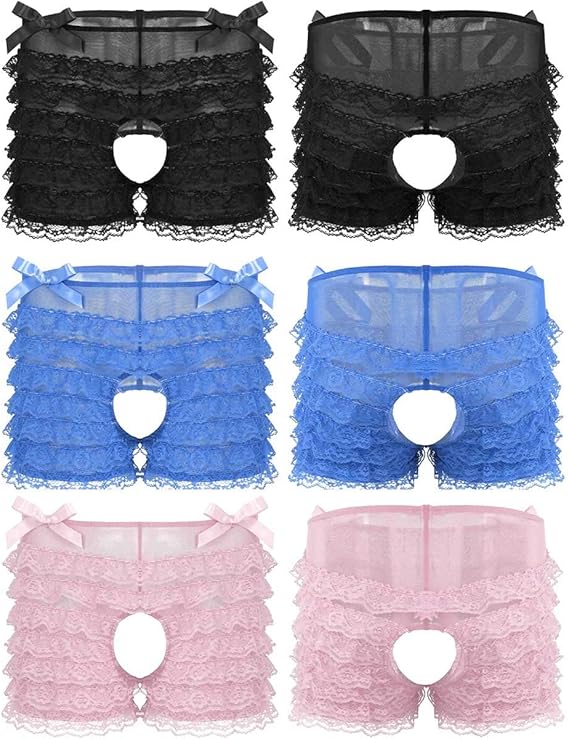 TiaoBug Caleçon Homme Transparent Sissy Boxer Dentelle Slip Short ...