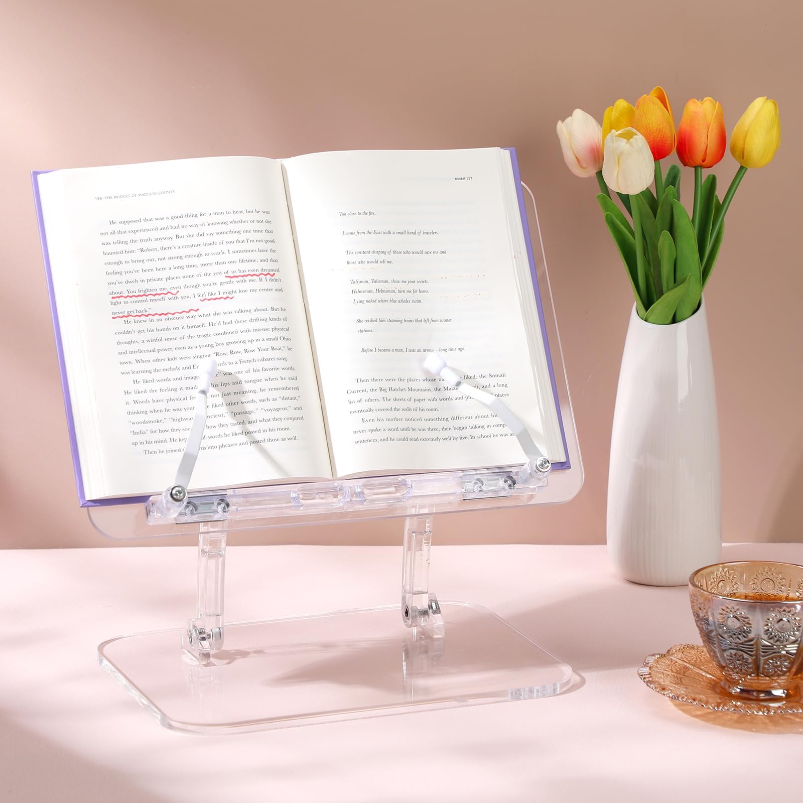 Amazon.com : Ireer Adjustable Acrylic Book Stand for Reading, Book ...