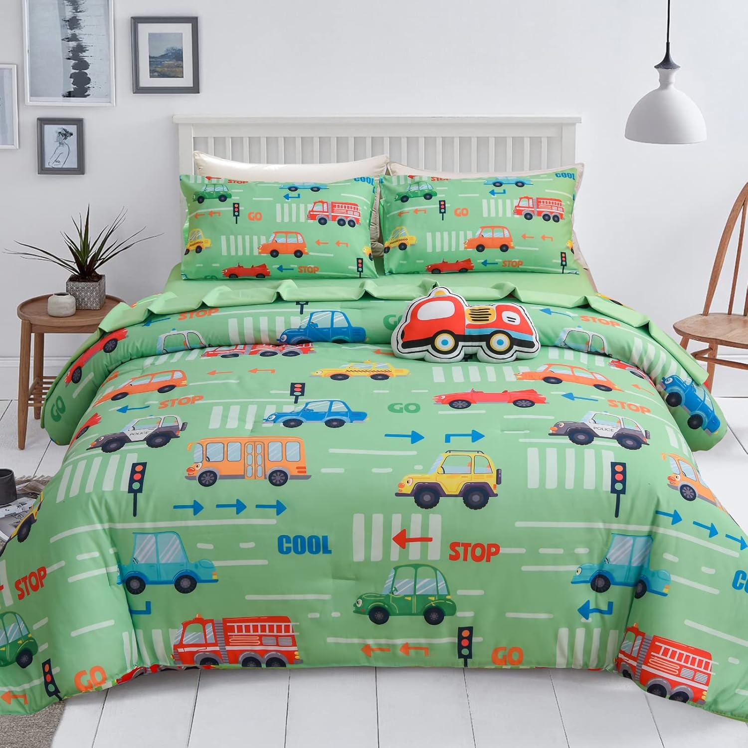 Amazon.com: Aimuan Cute Cars Comforter Set Cartoon Traffic Light ...