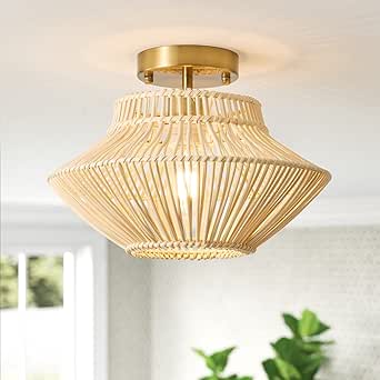 ainqiant Boho Ceiling Light Fixture,13" Rattan Semi Flush Mount Ceiling ...