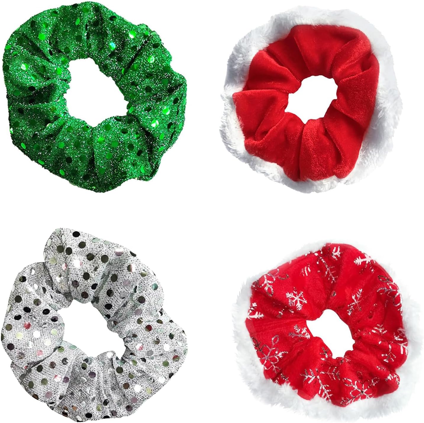 4Pcs Christmas Scrunchies, Christmas Hair Scrunchies Glitter Sequin ...