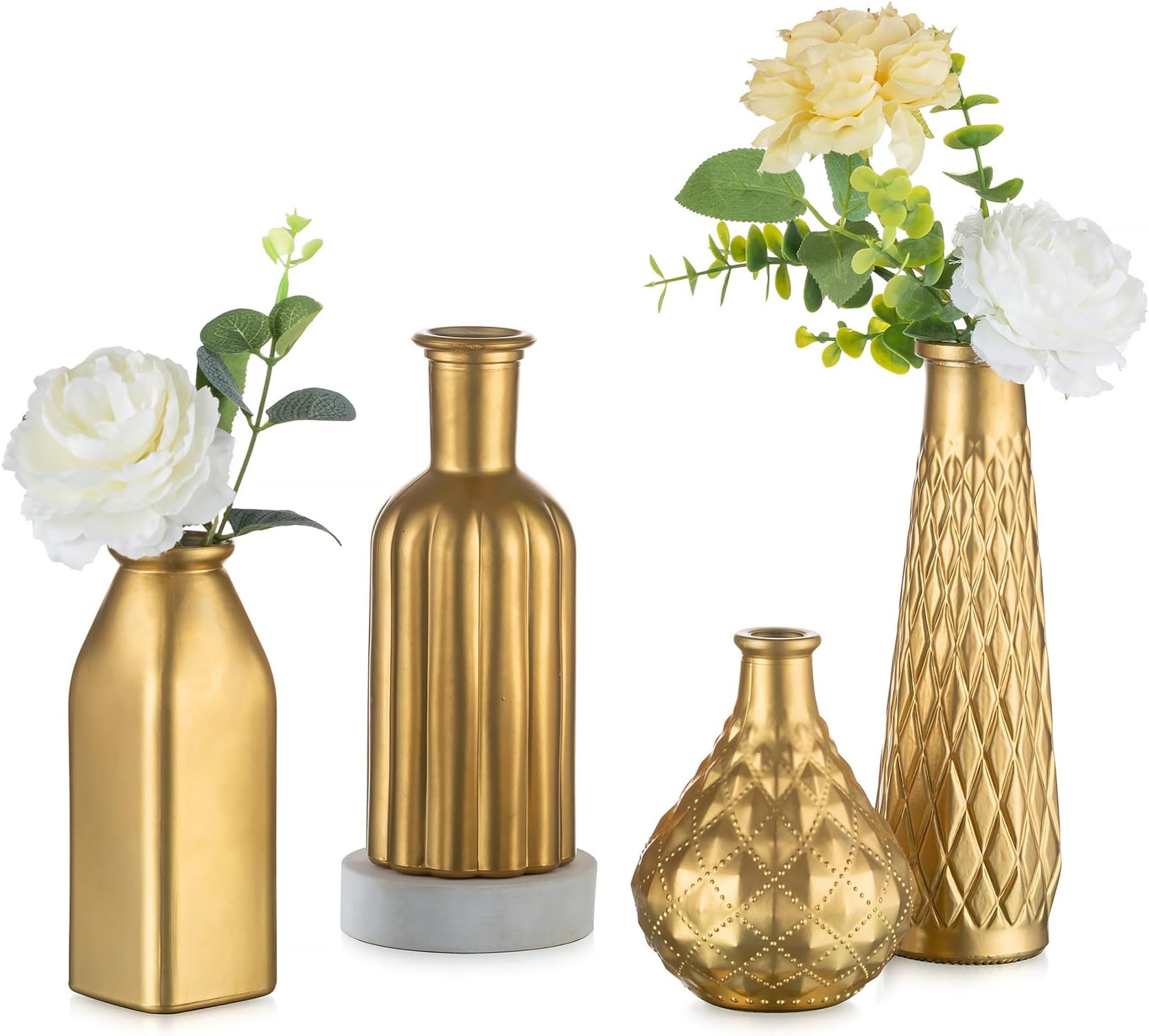 Hewory Gold Glass Vase for Flowers, Gilded Bud Vase Gold Vase Set for ...