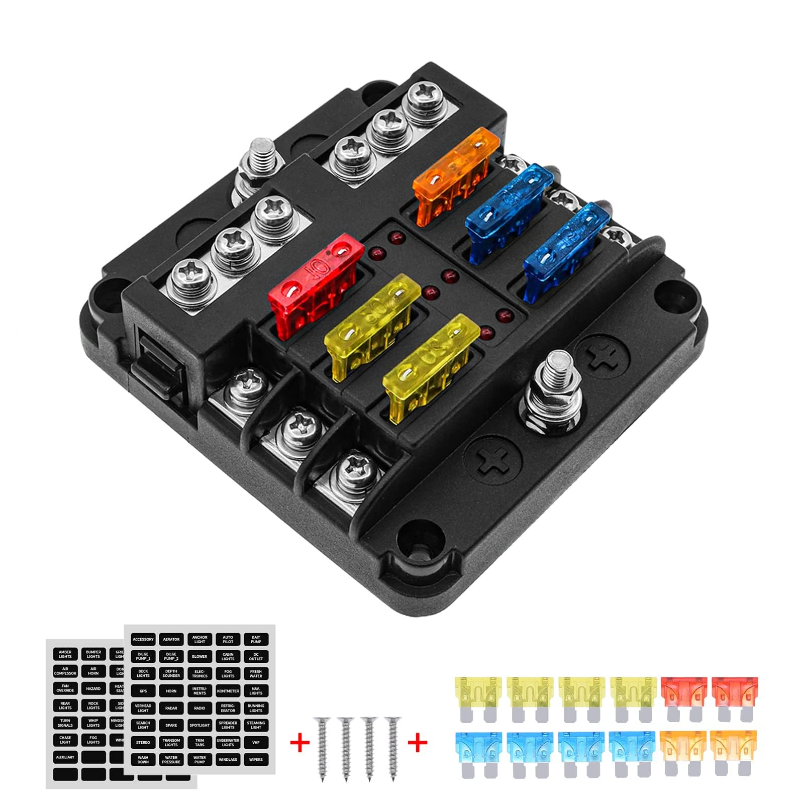 Amazon.com: Geloo 12V Fuse Block for Boat, 6 Way Marine Fuse Block with ...