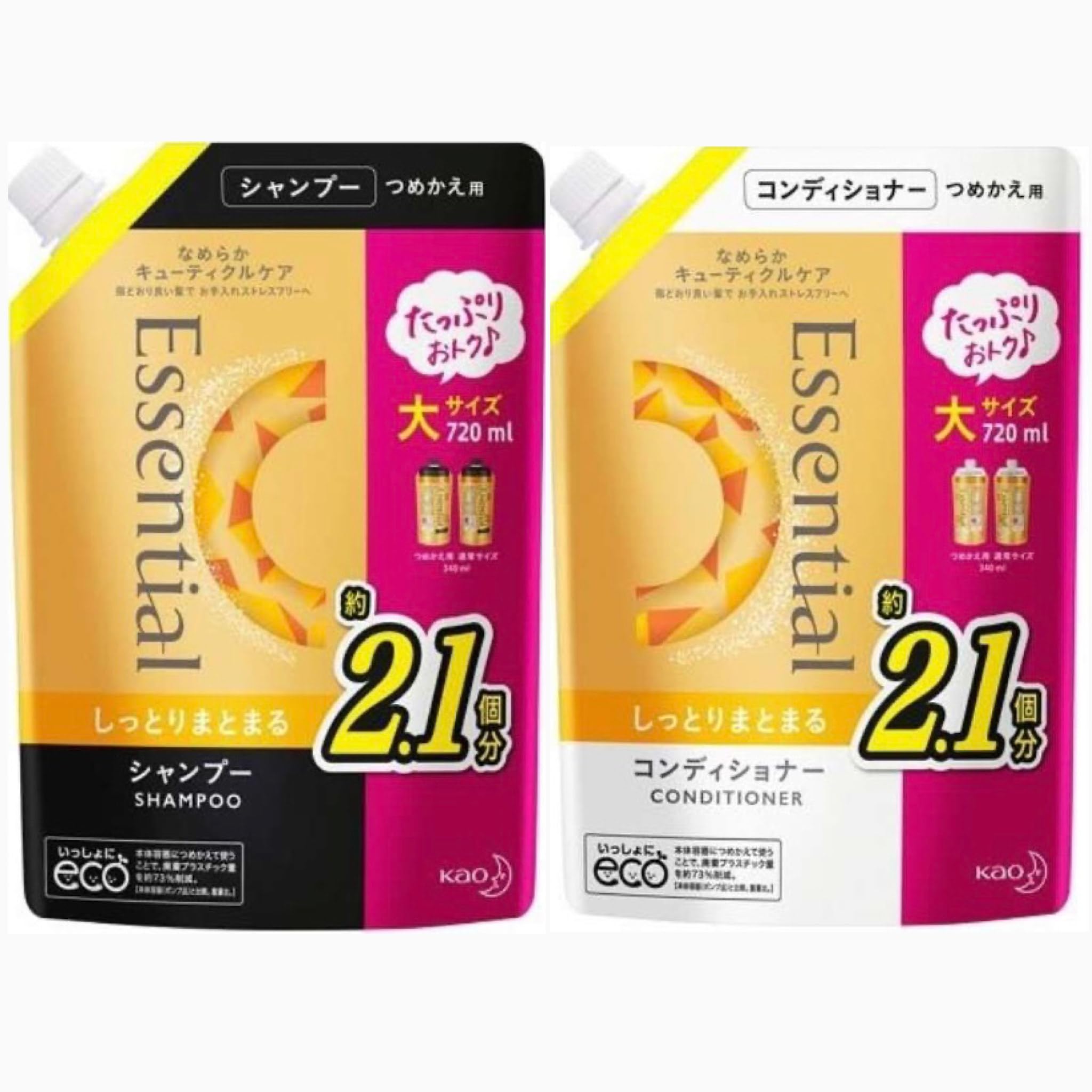 Amazon | 花王 エッセンシャル しっとりまとまる つめかえ用 シャンプー コンディショナー セット 720ml＋720ml | ノーブランド品 | シャンプー・コンディショナーセット 通販