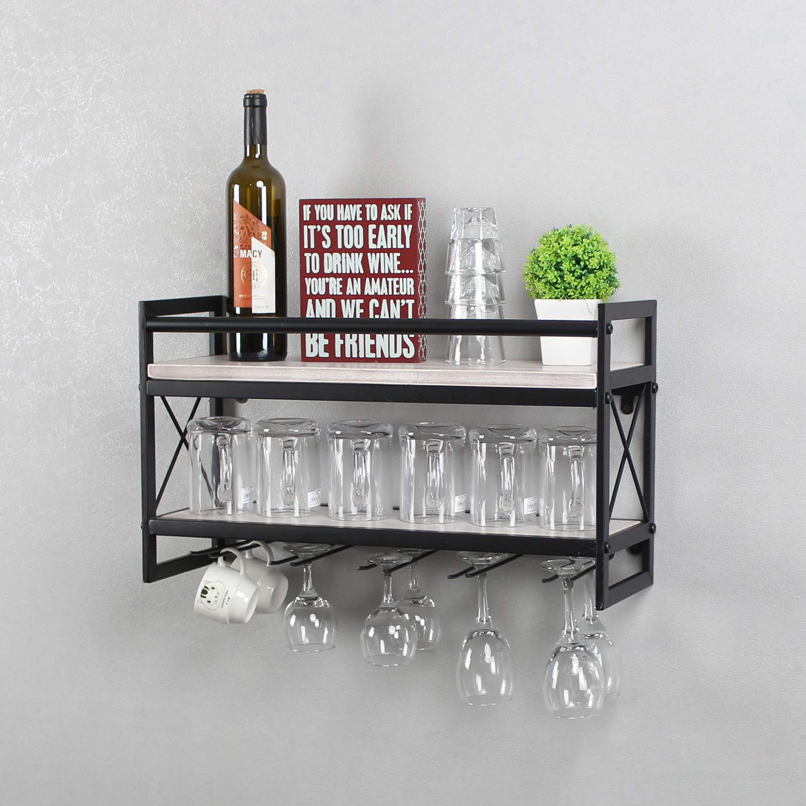 OISSIO Industrial Stemware Rack,Wine Rack Wall Mounted with Wood ...