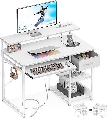 Amazon.com: Seventable Computer Desk with Power Outlets & LED Light, 47 ...