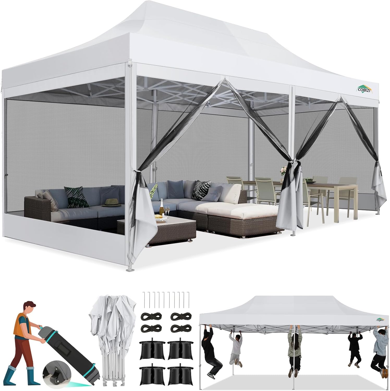 Amazon.com : COBIZI 10x20 Canopy Tent, Heavy Duty Pop up Canopy with ...