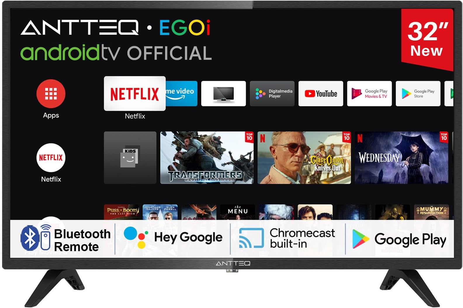 Antteq AG24F1DCU Android TV 24 Pouces (61 cm) Smart TV avec Bluetooth ...