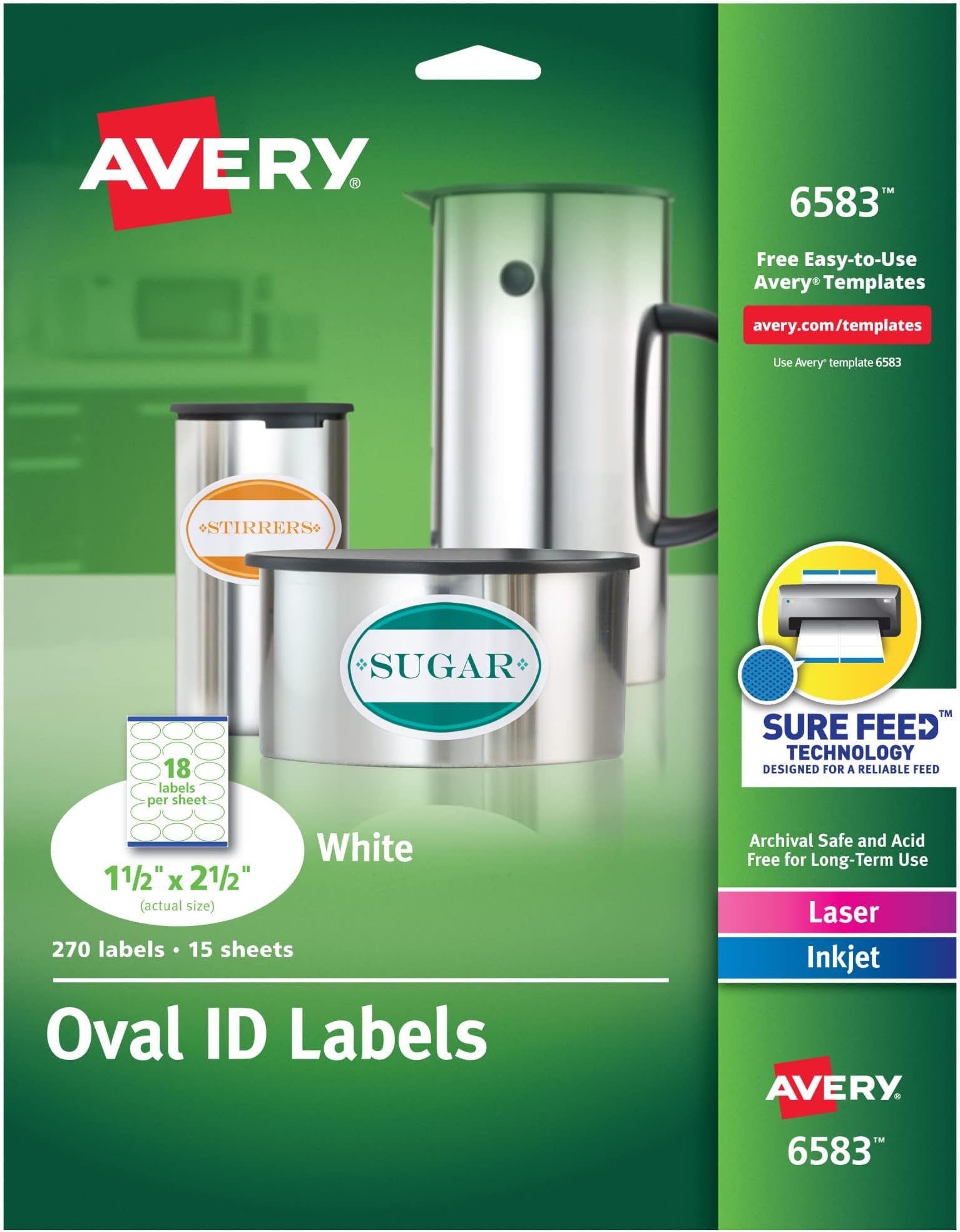 Amazon.com : Avery Glossy White Oval Labels with Sure Feed, 4" x 6", 20 ...