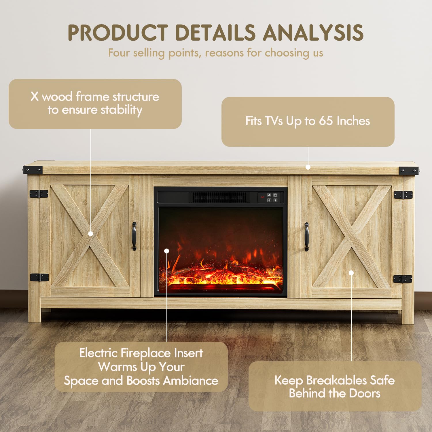 Snapklik.com : YESHOMY Fireplace TV Stand