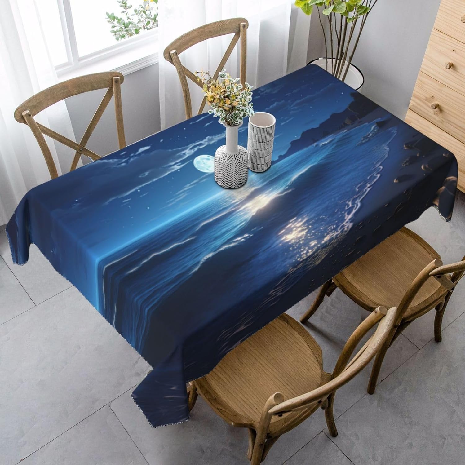 Amazon.com: AOLXDE Sea Moon Print Rectangular Tablecloth Peach Skin ...