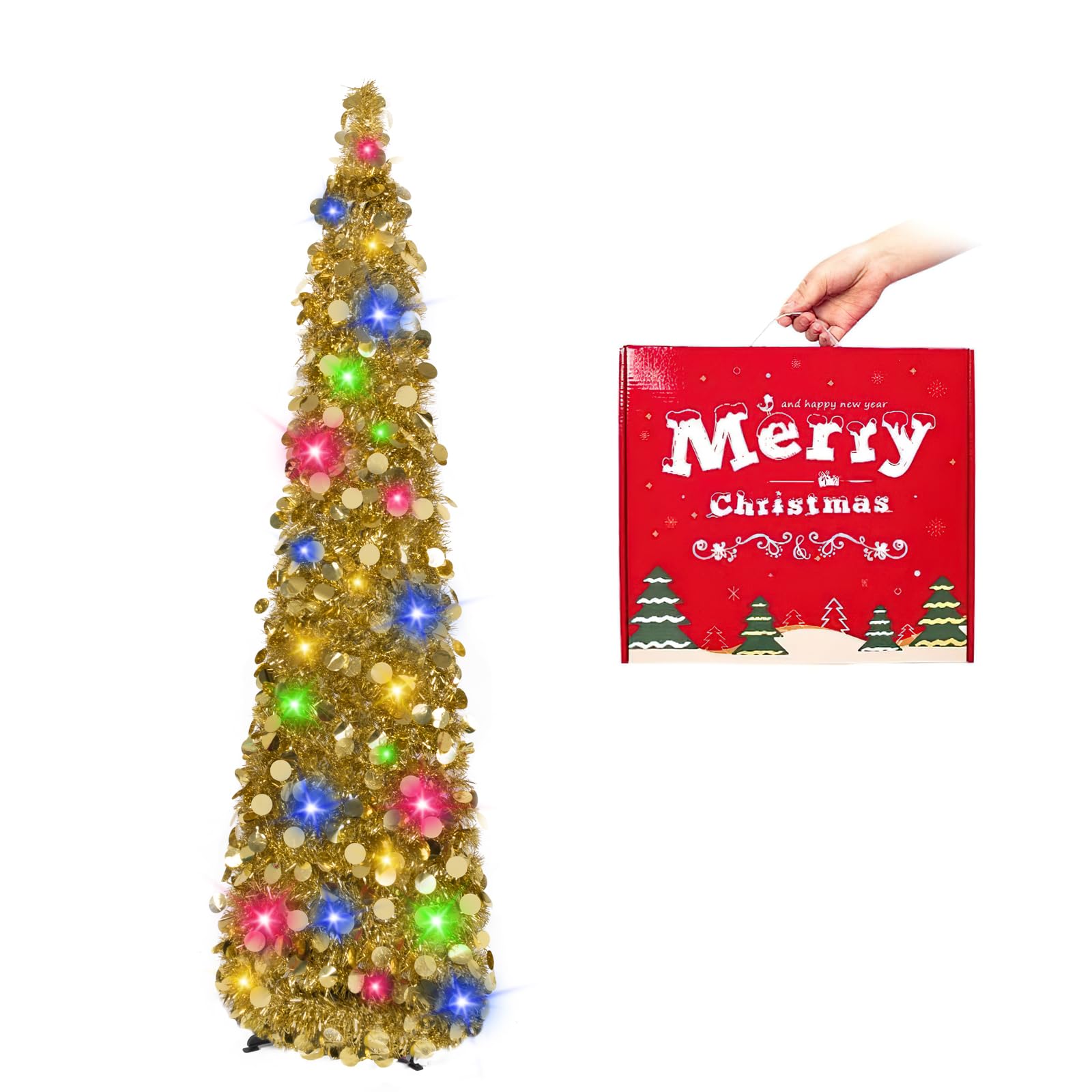 Amazon.com: MACTING Pop Up Christmas Tree with 50 LED Lights 5FT ...
