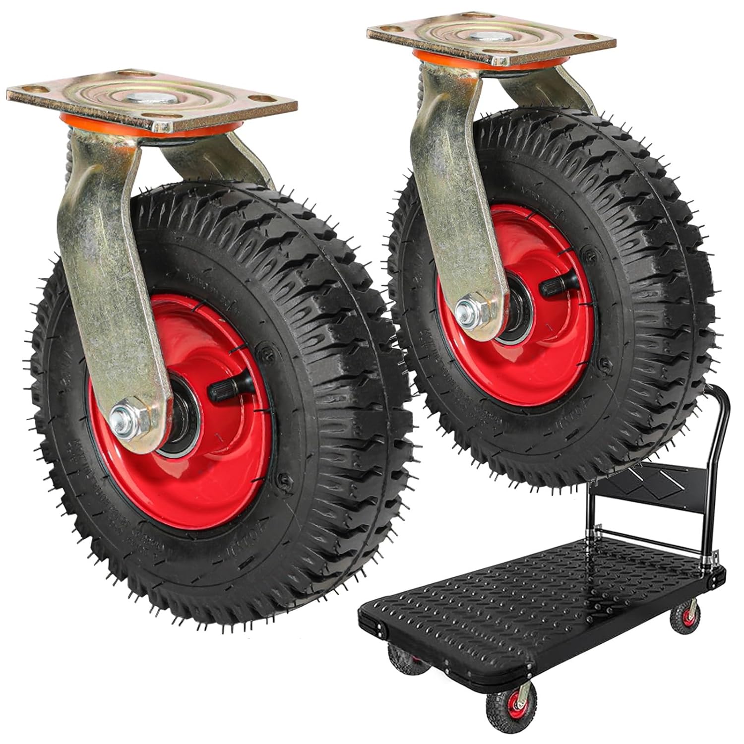 Pneumatic Swivel Caster with Brakes, 8"/10" Trolley Industrial ...