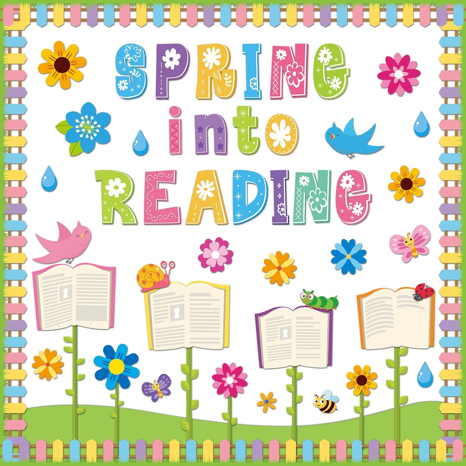 Amazon.com : gisgfim Spring Reading Bulletin Board Decorations Set ...