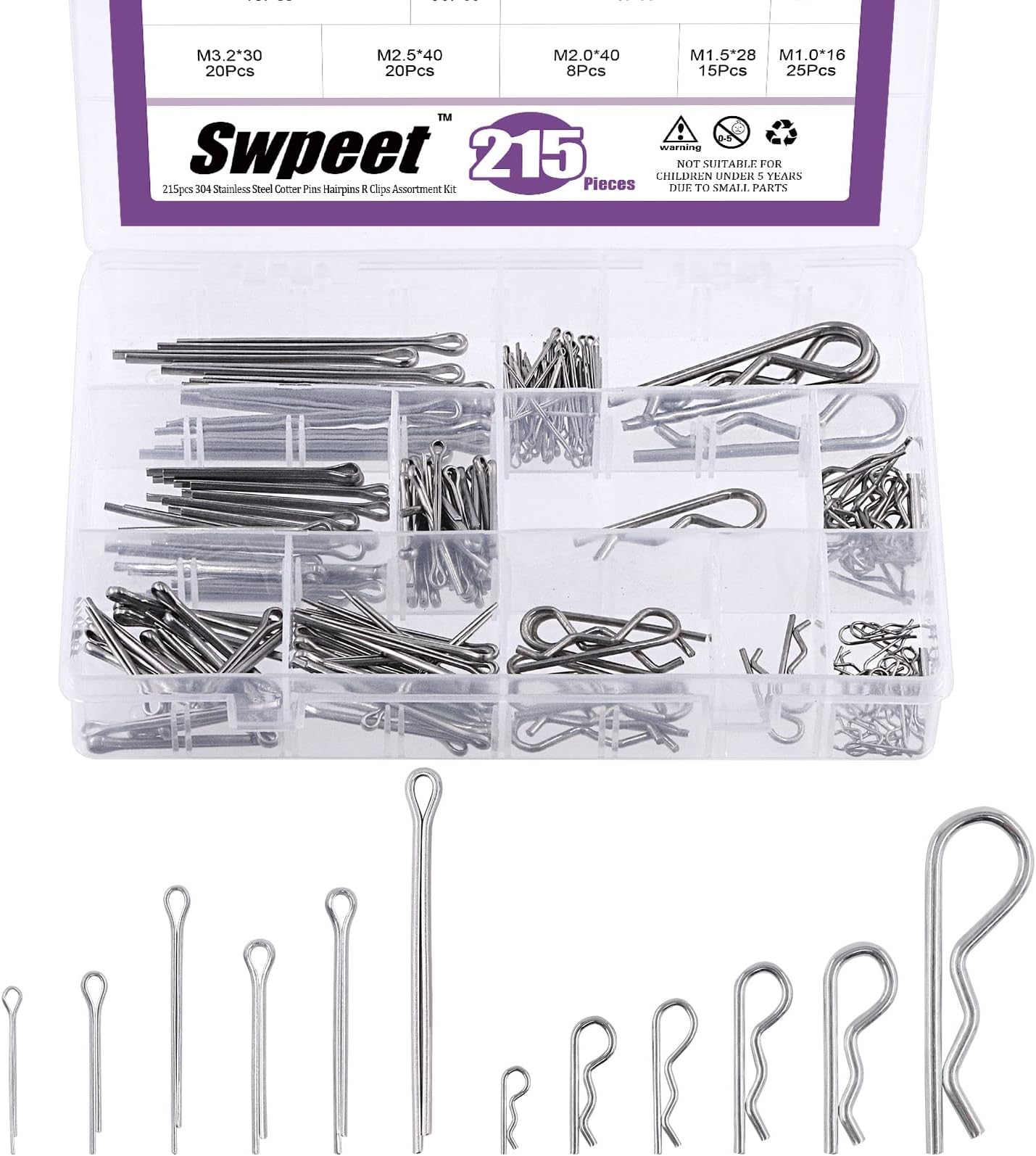Amazon.com: Swpeet 300Pcs Zinc Plated Steel Cotter Pin Hair Pin Hitch ...