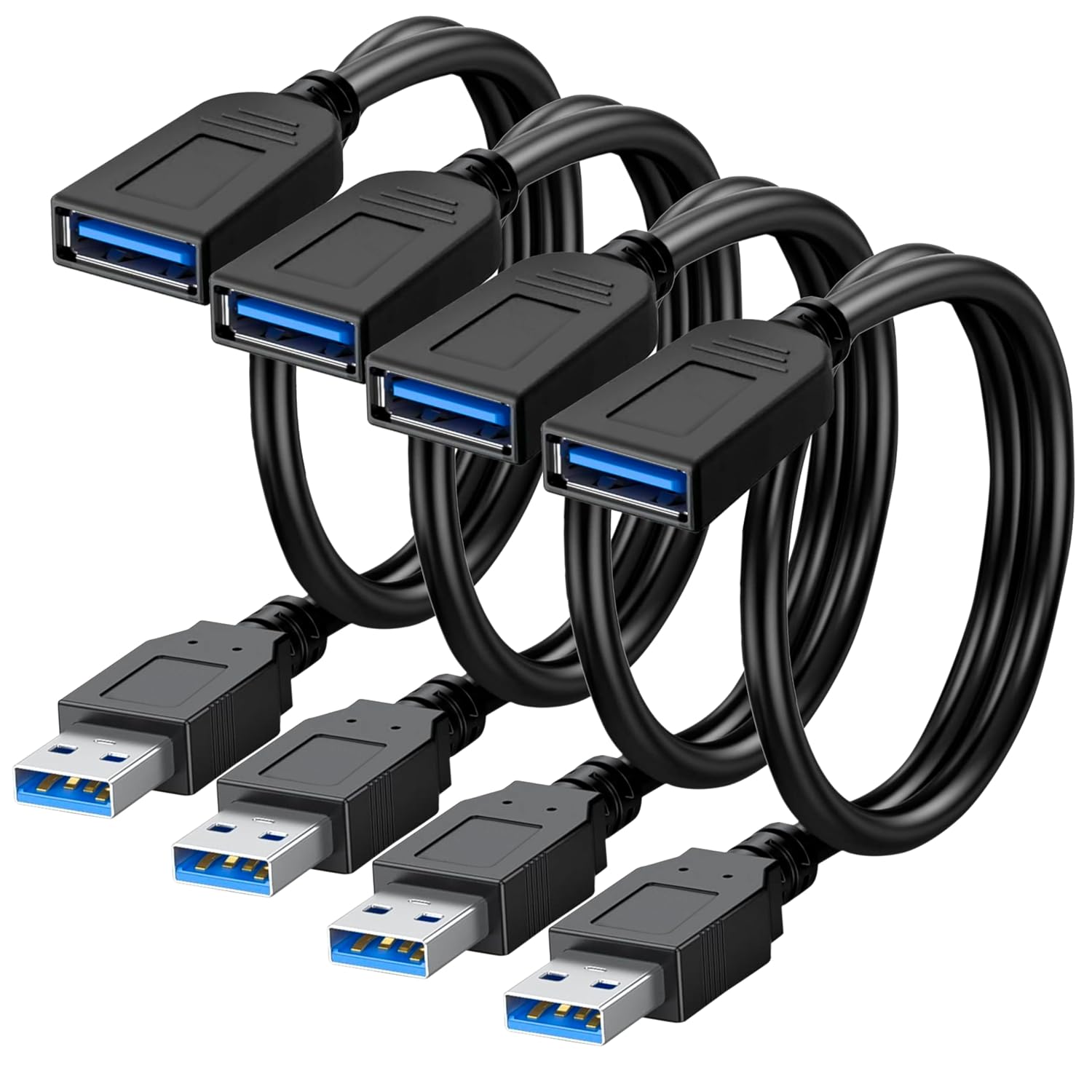 SaiTech IT - Paquete de 4 cables de extensión USB 3.0 de longitud corta ...