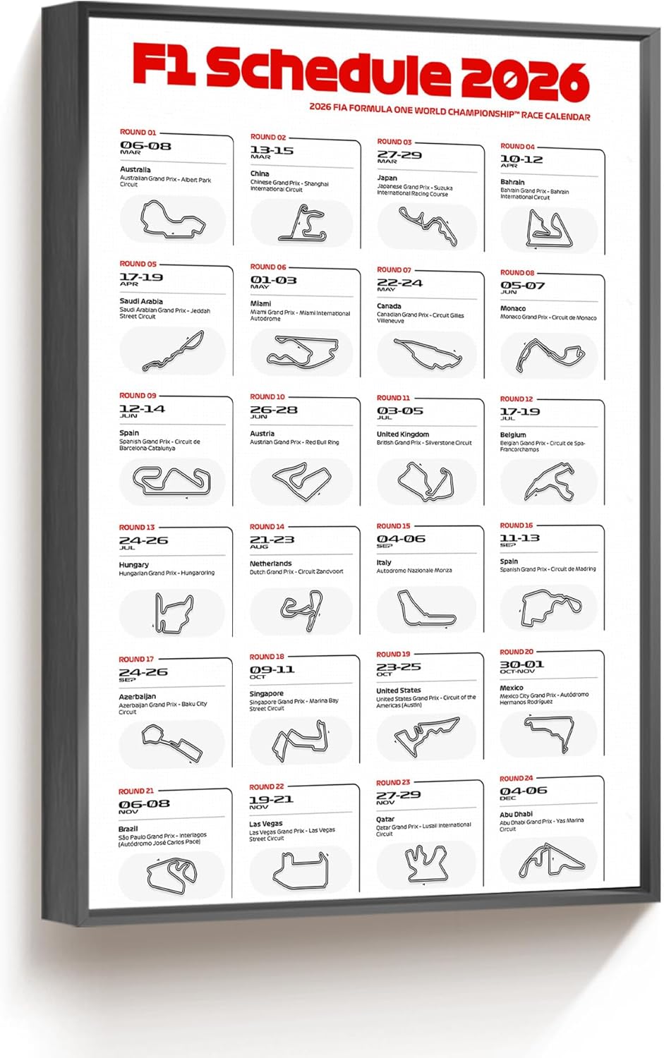 Amazon.com: 2026 F1 Poster Track Wall Art, F1 Race Poster, Bedroom And ...