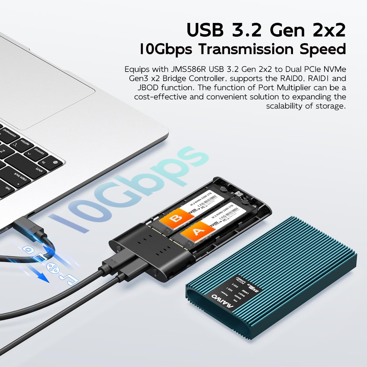 Snapklik.com : MAIWO M.2 NVMe PCIe RAID Enclosure, Dual Bay Enclosure ...