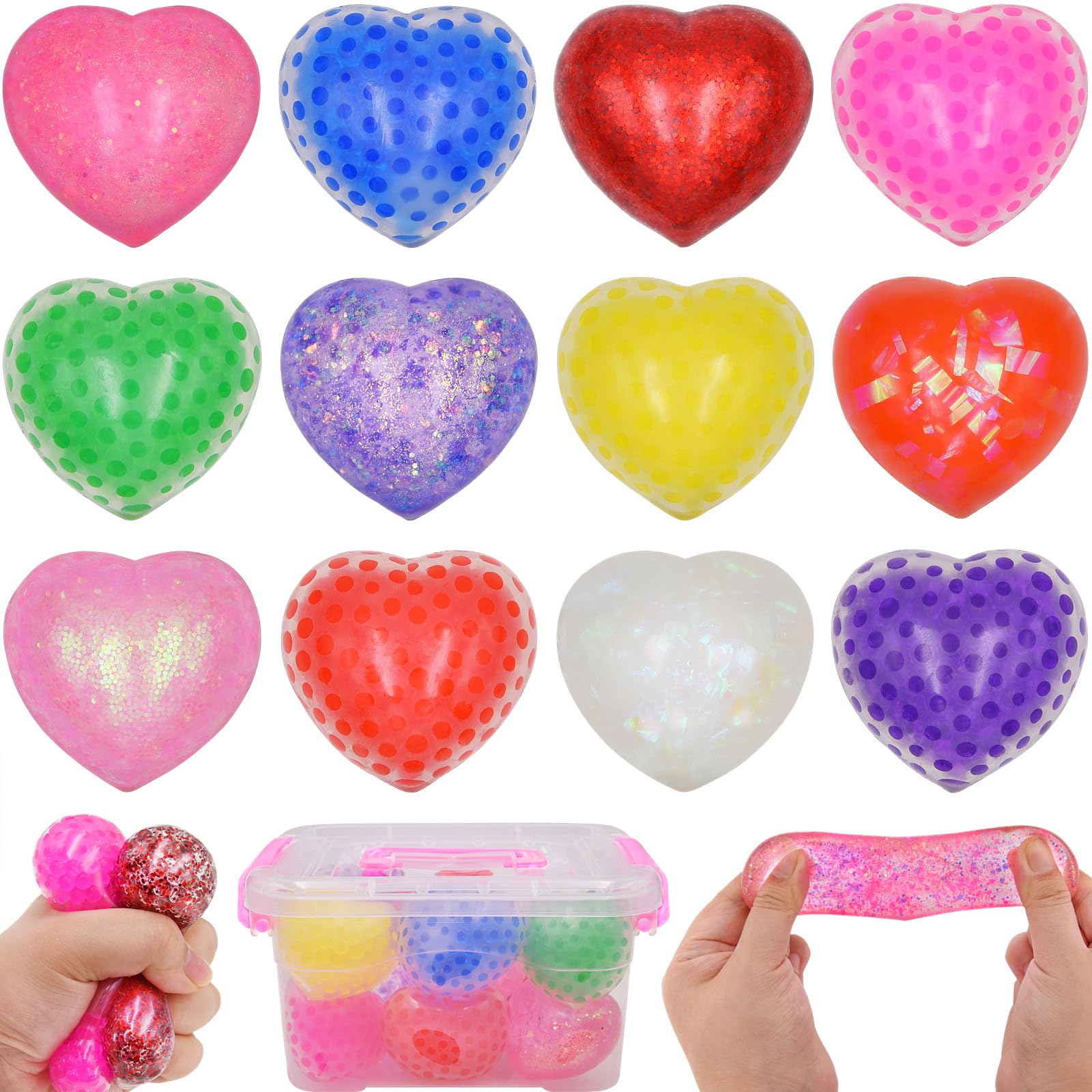 Amazon.com: Eavotoy 12 Pack Valentines Hearts Stress Balls Squishy Toys ...