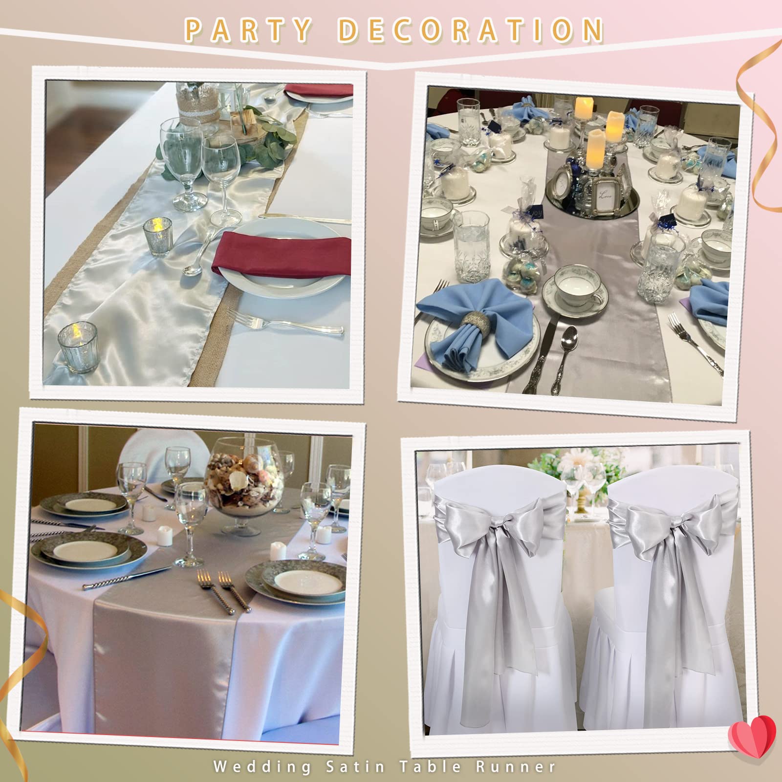 Snapklik.com : Silver Table Runners Wedding Satin Table Runner 15 Pack ...