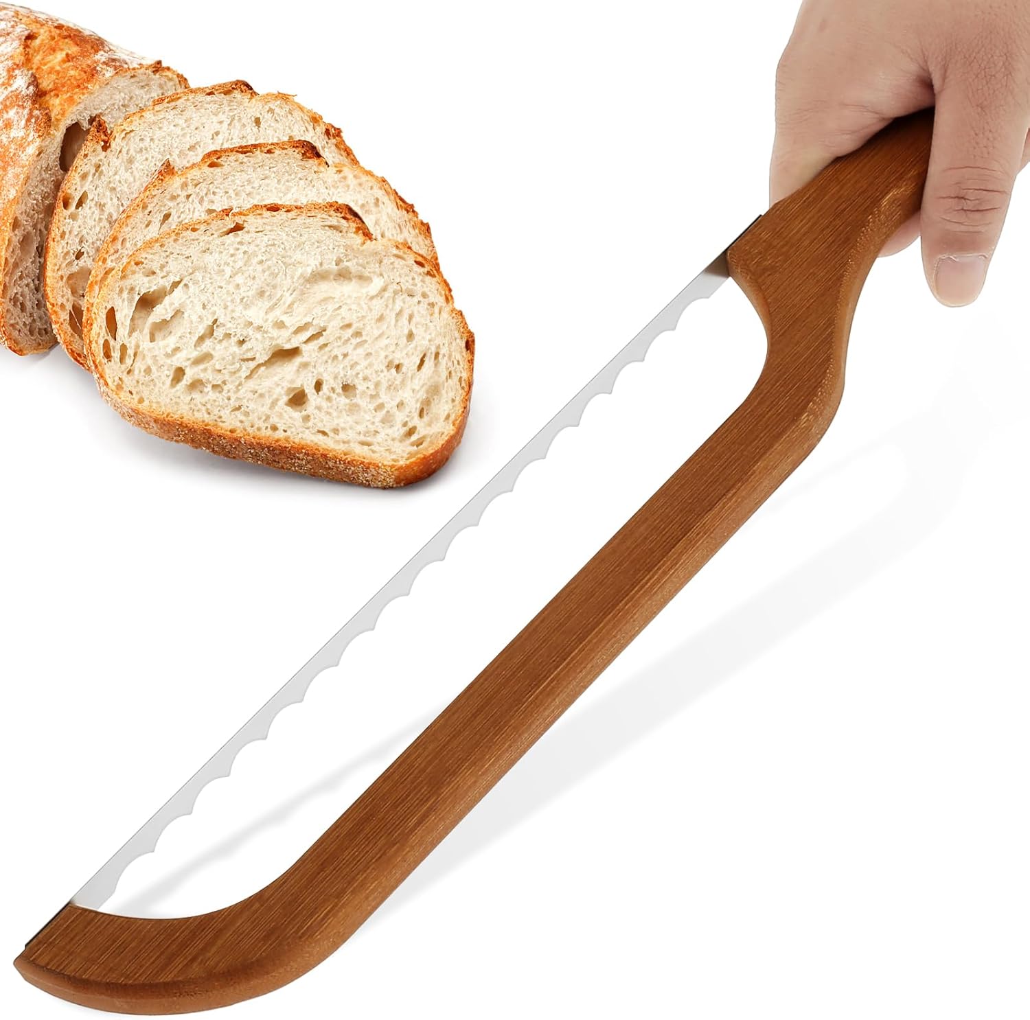 Amazon.com: KTZCTPCA Serrated Bread Cutter 15.7 inch, Wooden Handle ...