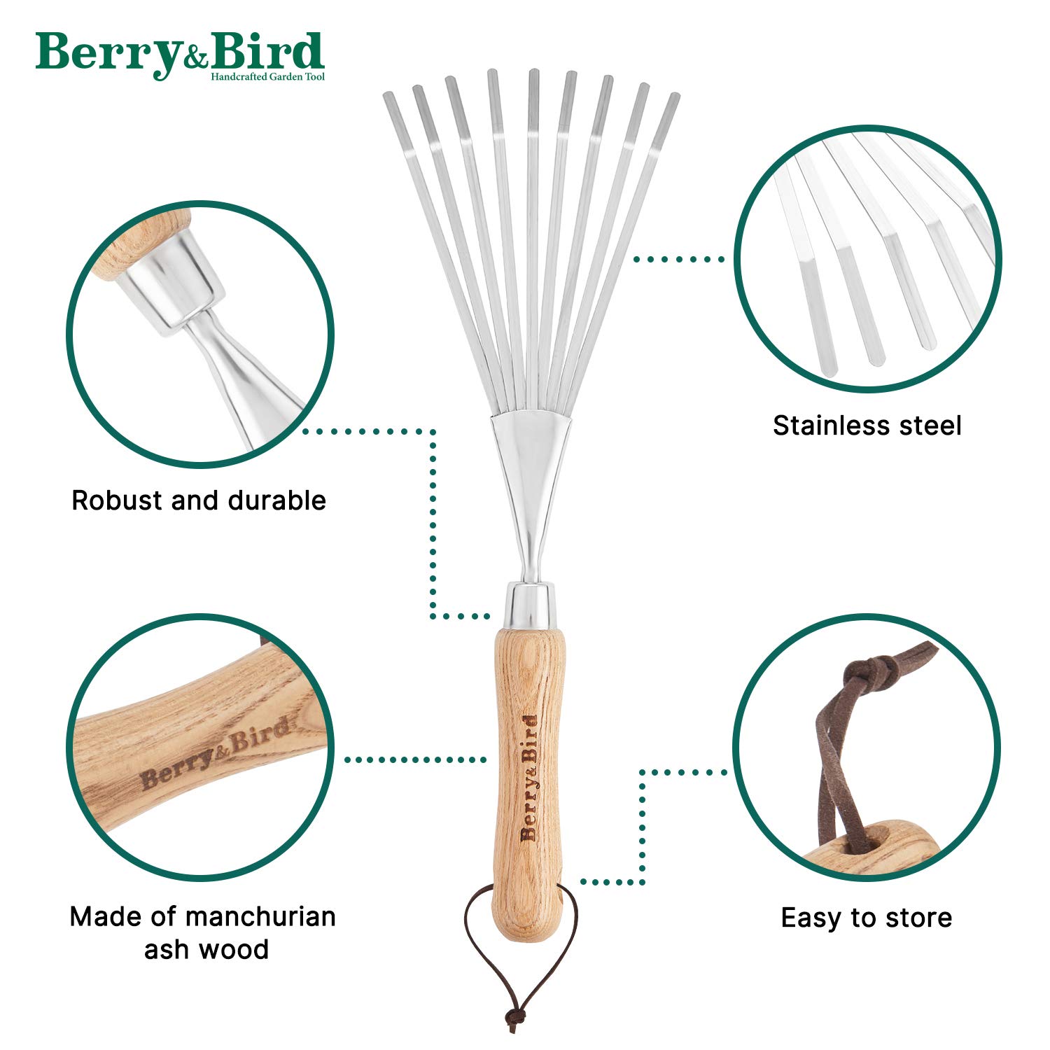 Snapklik.com : Berry&Bird Gardening Hand Shrub Rake, 14.7" Stainless ...
