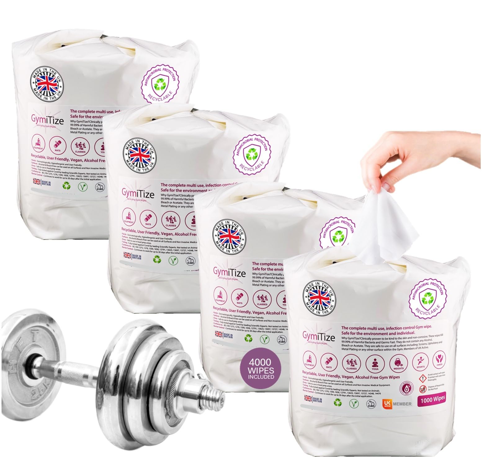Gymitize Gym Wipes, Alcohol Free, Antibacterial Wipes, Antiviral Wipes ...